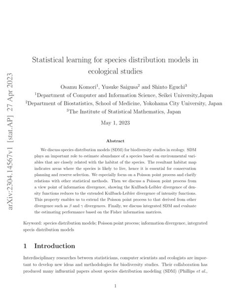 Statistical Learning For Species Distribution Models In Ecological