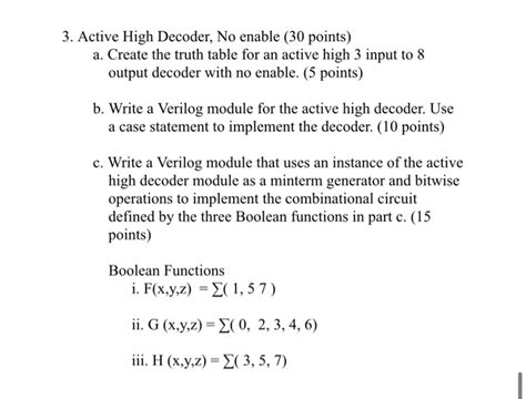 solved 3 active high decoder no enable 30 points a