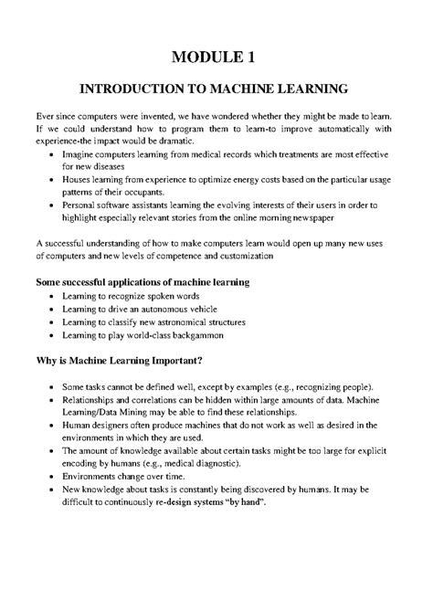 Ml Unit 1 Machine Learning Notes Module 1 Introduction To Machine