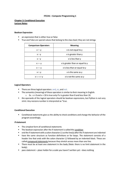 computer programming 1 itcc41 chapter 3 conditional execution