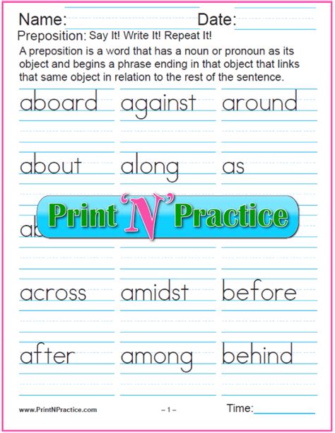 Preposition Worksheets For Adults