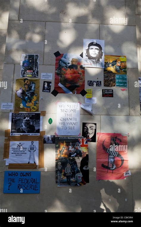 Anti Capitalist Protest Posters Outside St Pauls Cathedral London