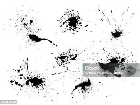 벡터 흑백 잉크 스플래시 얼룩 및 브러시 스트로크 스팟 스프레이 얼룩 스패터 스플래터 물방울 드롭 잉크 방울 그런지 질감 요소