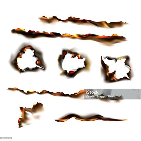 현실적인 탄 종이 아이콘 세트 연기가 나는 종이 모양 선 원 벡터 삽화 가장자리에 대한 스톡 벡터 아트 및 기타 이미지