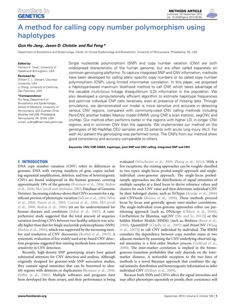 Pdf A Method For Calling Copy Number Polymorphism Using Haplotypes