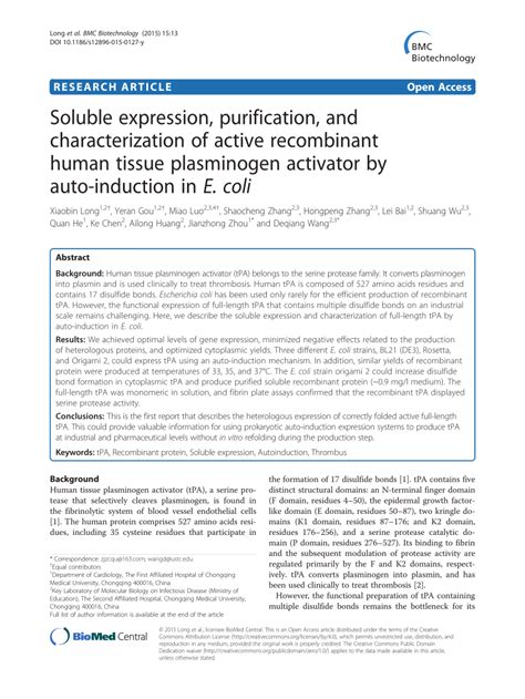 Pdf Soluble Expression Purification And Characterization Of Active