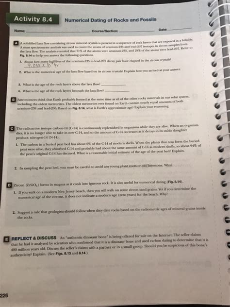 Solved Activity 8 4 Numerical Dating Of Rocks And Fossils