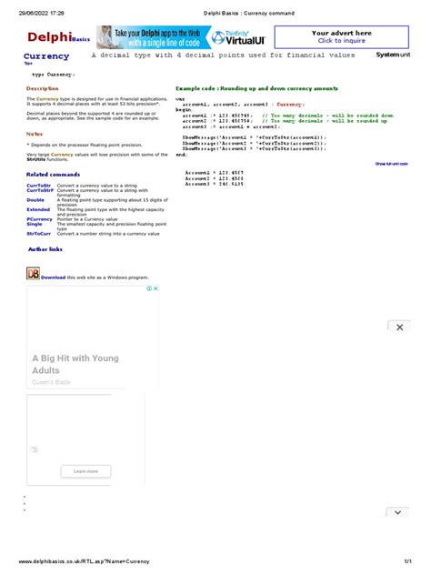 Delphi Basics Currency Command Pdf Currency Significant Figures
