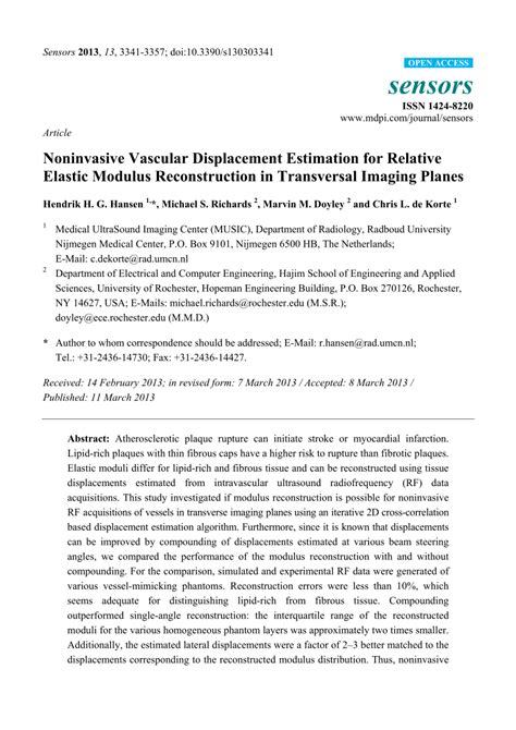Pdf Noninvasive Vascular Displacement Estimation For Relative Elastic Modulus Reconstruction