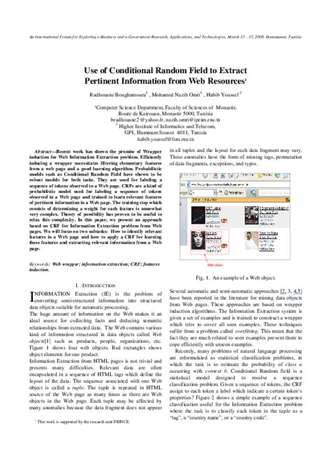 Pdf Use Of Conditional Random Field To Extract Pertinent Information From Web Resources