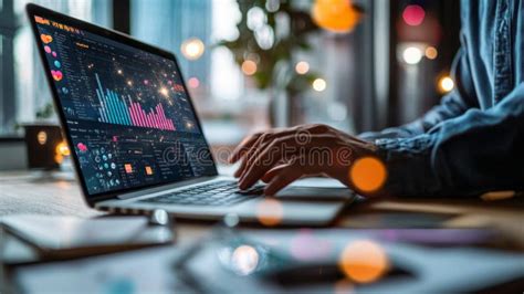 Person Using Laptop With Data Visualizations And Analytics Stock Image Image Of Tech