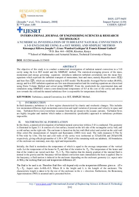 Pdf A Numerical Investigation Of Turbulent Natural Convection In A 3 D Enclosure Using K ω Sst