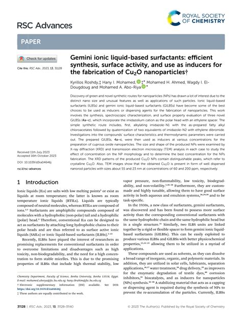 Pdf Gemini Ionic Liquid Based Surfactants Efficient Synthesis Surface Activity And Use As