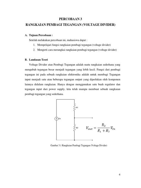 Percobaan 3 Rangkaian Pembagi Tegangan Voltage Divider Pdf