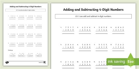 Digit Addition And Subtraction Worksheets Twinkl