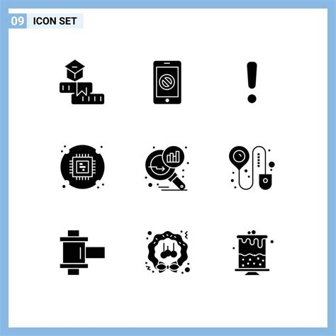 9 Universal Solid Glyph Signs Symbols Of Hardware Cpu No Chip Warning