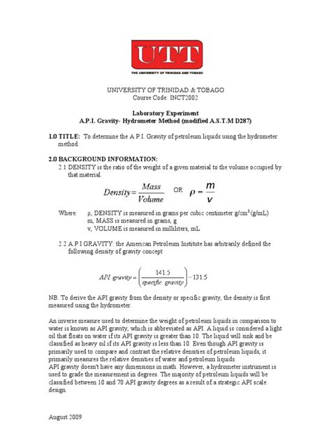 Api Gravity Lab 1 Pdf Density Metrology
