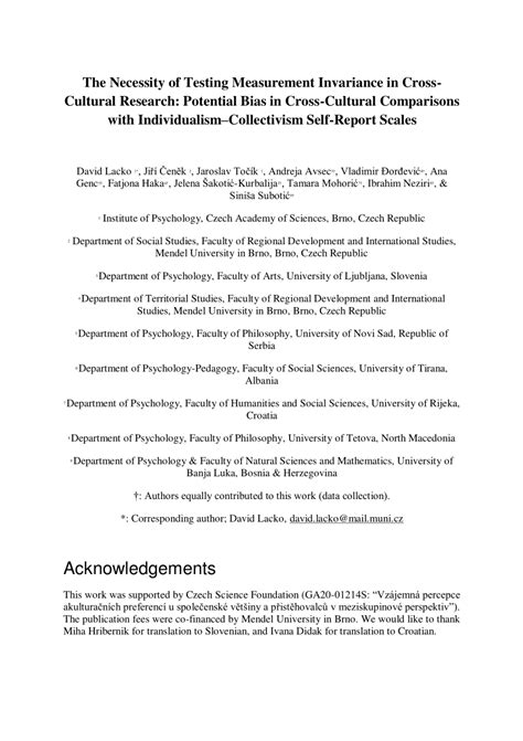 Pdf The Necessity Of Testing Measurement Invariance In Cross Cultural Research On Potential