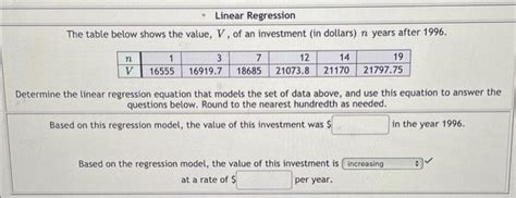 Solved Linear Regression The Table Below Shows The Value V