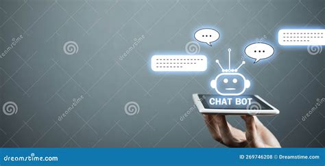 Human Using Tablet With Chat Bot Application For Online Information