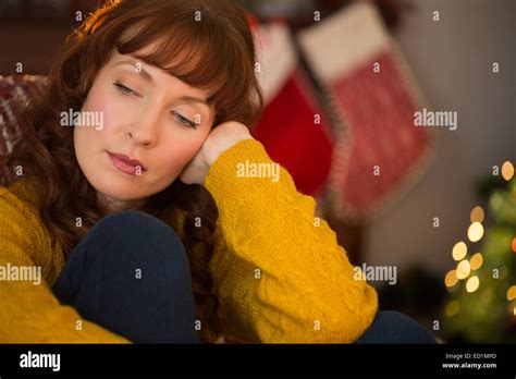 Beauty Redhead Thinking On The Armchair At Christmas Stock Photo Alamy