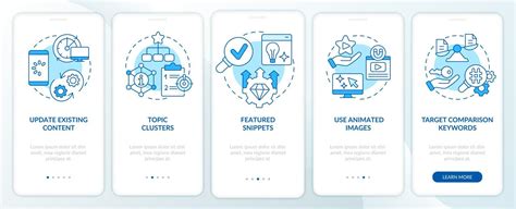 Advanced Seo Techniques Blue Onboarding Mobile App Screen Walkthrough 5 Steps Editable Graphic