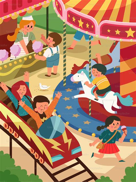 사람들이 타는 카니발 놀이기구 벡터 Unsplash의 테마 파크 이미지