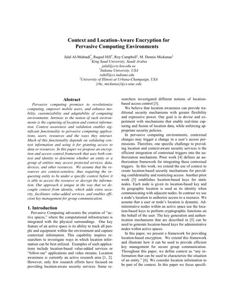Pdf Context And Location Aware Encryption For Pervasive Computing Environments