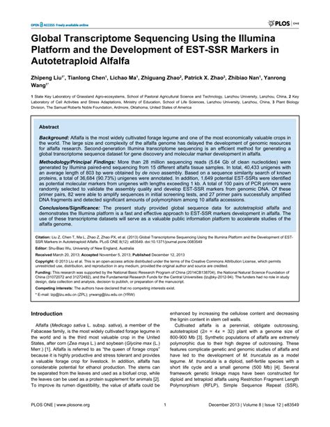 Pdf Global Transcriptome Sequencing Using The Illumina Platform And
