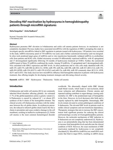 Pdf Decoding Hbf Reactivation By Hydroxyurea In Hemoglobinopathy