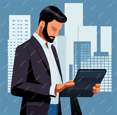 Premium Vector Professional Man Analyzing Financial Data On Digital Tablet