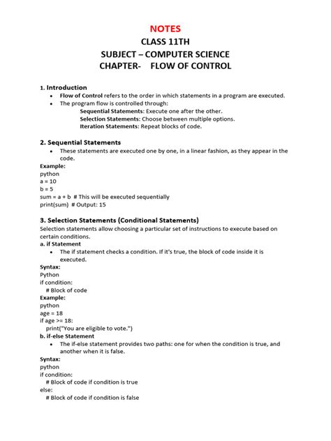class 11 notes computer science chap 6 2024 25 pdf control flow