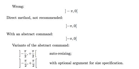 spacing how to properly typeset math intervals tex latex stack