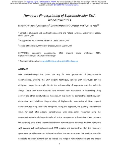 Pdf Nanopore Fingerprinting Of Supramolecular Dna Nanostructures