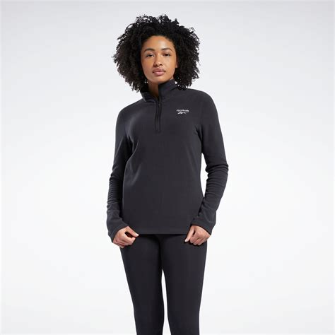 Reebok Apparel Women Outerwear Fleece Quarter Zip Jacket Black Reebok
