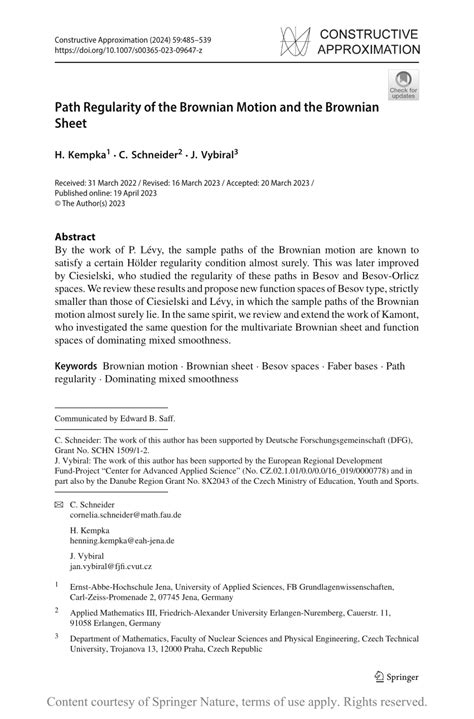 Pdf Path Regularity Of The Brownian Motion And The Brownian Sheet