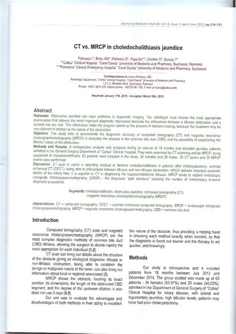 Pdf Ct Vs Mrcp In Choledocholithiasis Jaundice