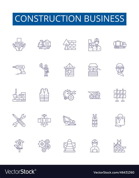 Construction Business Line Icons Signs Set Design Vector Image