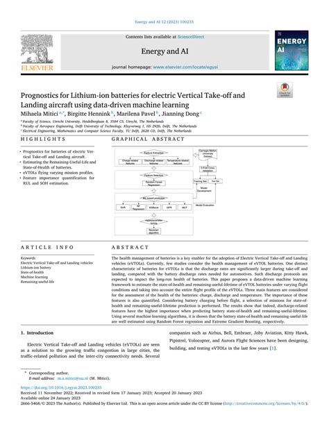 Pdf Prognostics For Lithium Ion Batteries For Electric Vertical Take Off And Landing Aircraft
