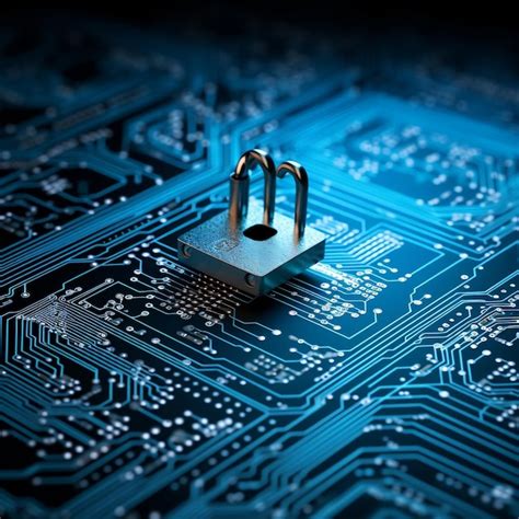 Premium Ai Image Digital Fortification Padlock Atop Microchip Board Symbolizing Cybersecurity
