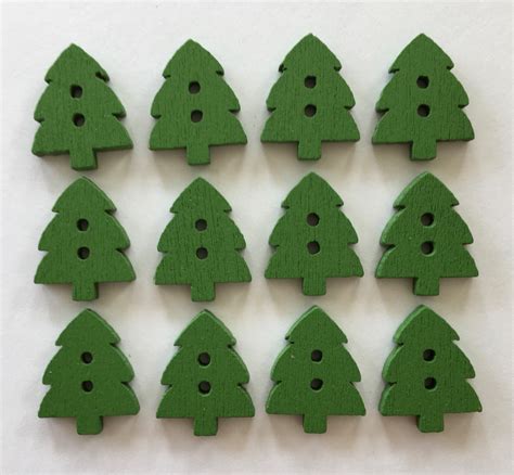 Tree Buttons Christmas Tree Buttons 13mm Buttons Wooden Buttons Green Buttons Sewing