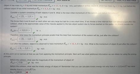 solved object a has mass ma 8 kg and initial mornentum