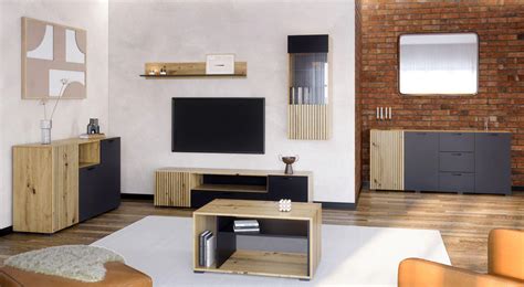 ᐉ Вітальня комплект 1 Світ меблів Зара з ДСП та скла Дуб артизан Антрацит 51742 • Краща ціна в