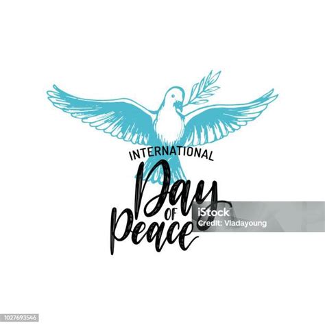 국제의 날 평화 손으로 글자를 벡터 흰색 바탕에 팜 분기와 비둘기의 그려진된 그림 9월에 대한 스톡 벡터 아트 및 기타 이미지 9월 International Day