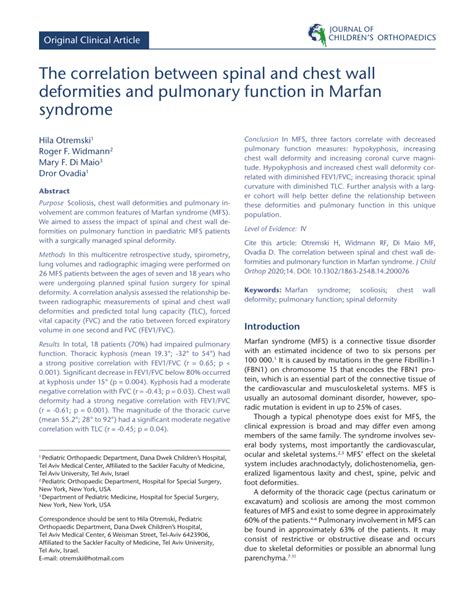 Pdf The Correlation Between Spinal And Chest Wall Deformities And Pulmonary Function In Marfan
