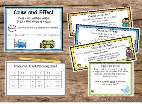 cause and effect task cards staying cool in the library