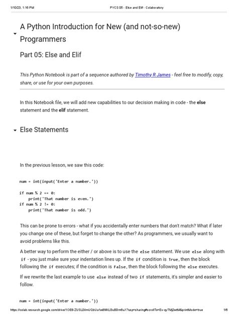 Pycs 05 Else And Elif Colaboratory Pdf Python Programming