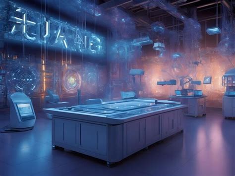 Premium Ai Image A Futuristic Laboratory Setting With Ai Chips Linked Intricately To Quantum Chips