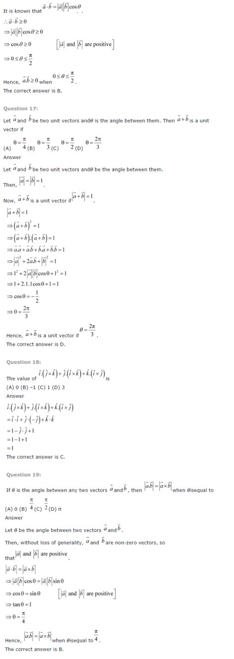 Ncert Solutions For Class 12th Maths Chapter 10 Vector Algebra