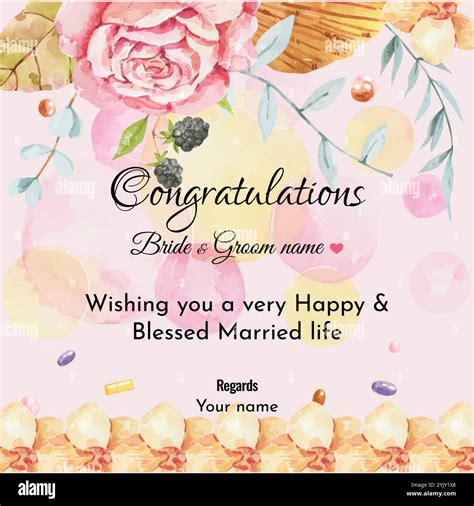 Watercolor Wedding Congratulations Card Vector Design Illustration